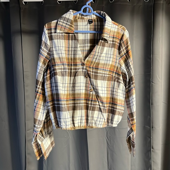 SHEIN | Tops | Shein Crop Flannel Shirt W Button Detail | Poshmark